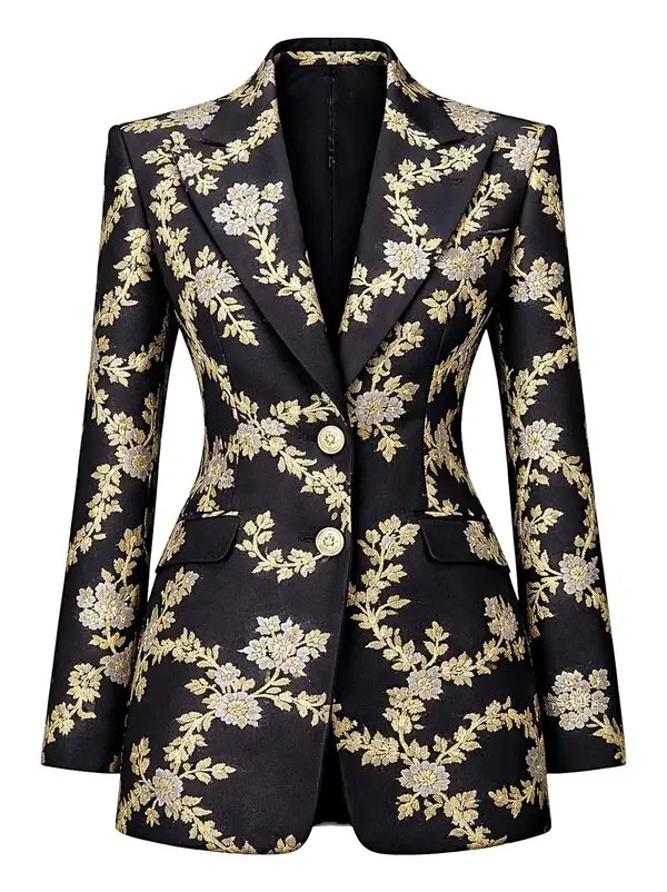 RICHA SHARMA Brocade Silk Tailored Blazer - Black/gold/silver