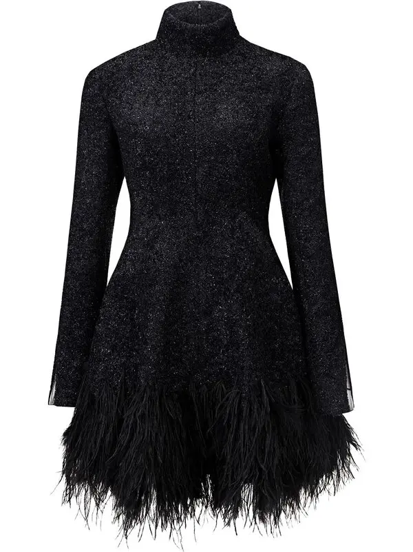 RUE AGTHONIS Inkling" Dress With Feather Embellishment - Black
