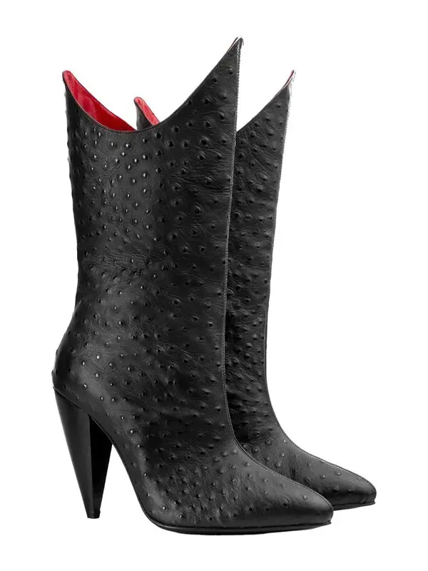 ROSAMUND MUIR LONDON Venezia Ostrich Print Leather Boots - Black