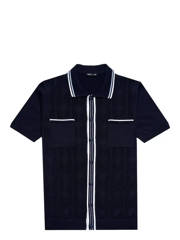 EIGHT X Blue / White The Chandler Knit Polo Shirt Navy - Blue/white
