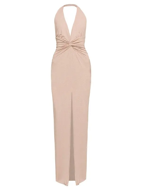 NISSA Glitter Maxi Dress With Open Back - Pink