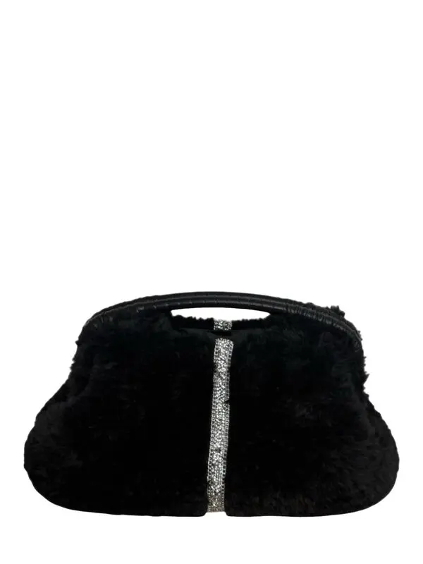 SPRINGMOONATELIER Handmade Plush Clutch With Crystal Accent - Black