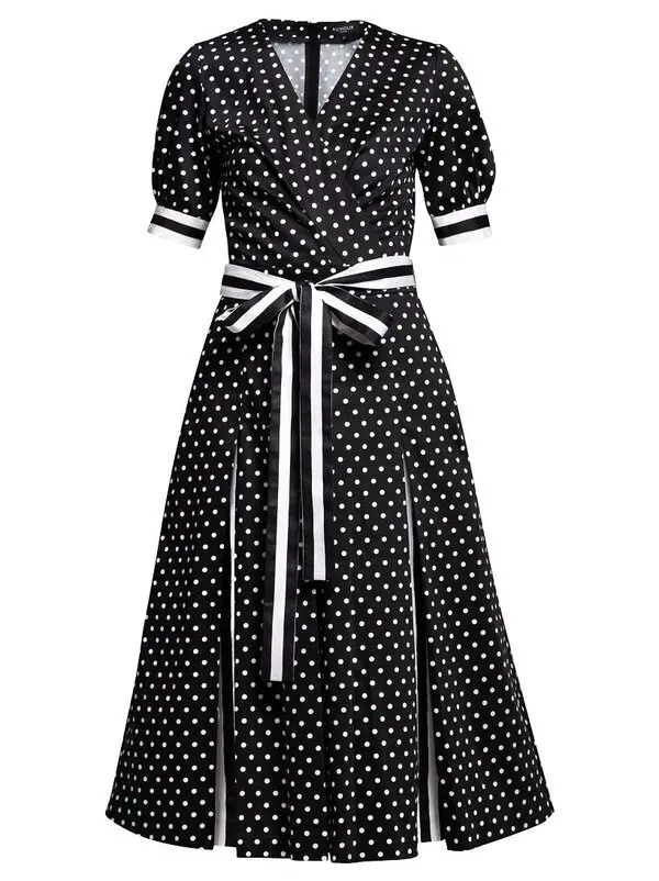 RUMOUR LONDON Jennifer Polka Dot Fit-and-flare Midi Dress With Slits - White/black