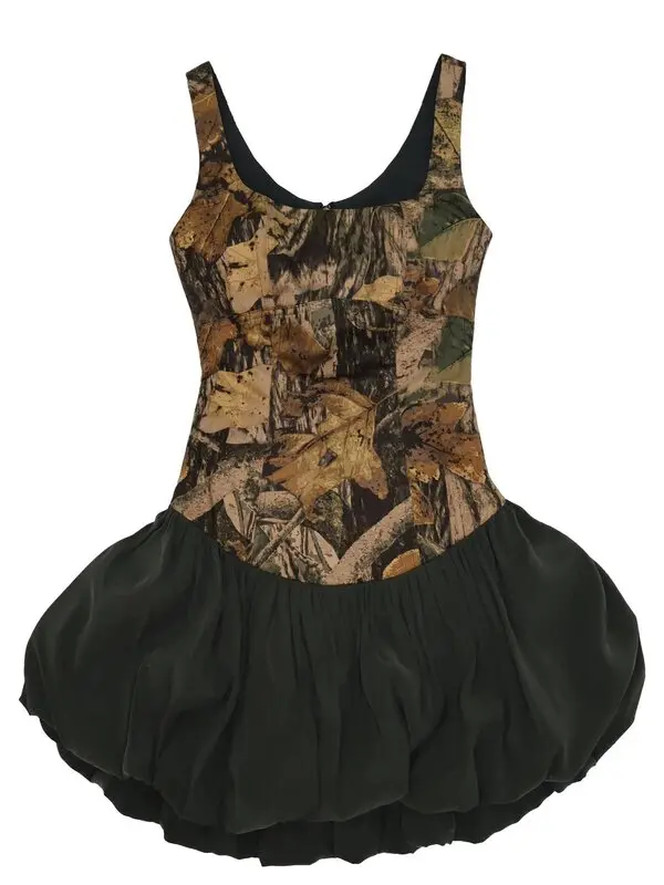 28NATELIER Camo Drop Waist Bubble Dress - Green