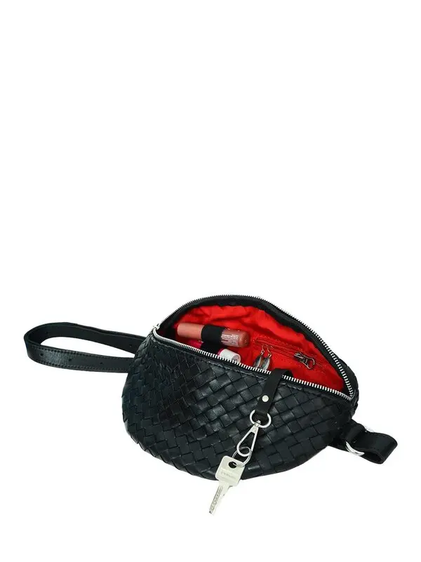 HIDES LEATHER CO. Nexus Woven Leather Belt Bag - Black/red
