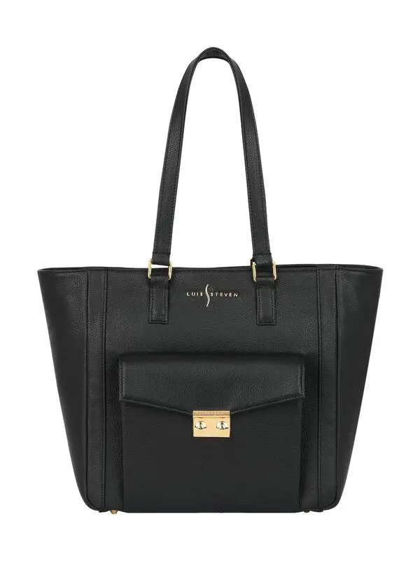 LUIS STEVEN Classic Pebble Tote With Front Pocket - Black