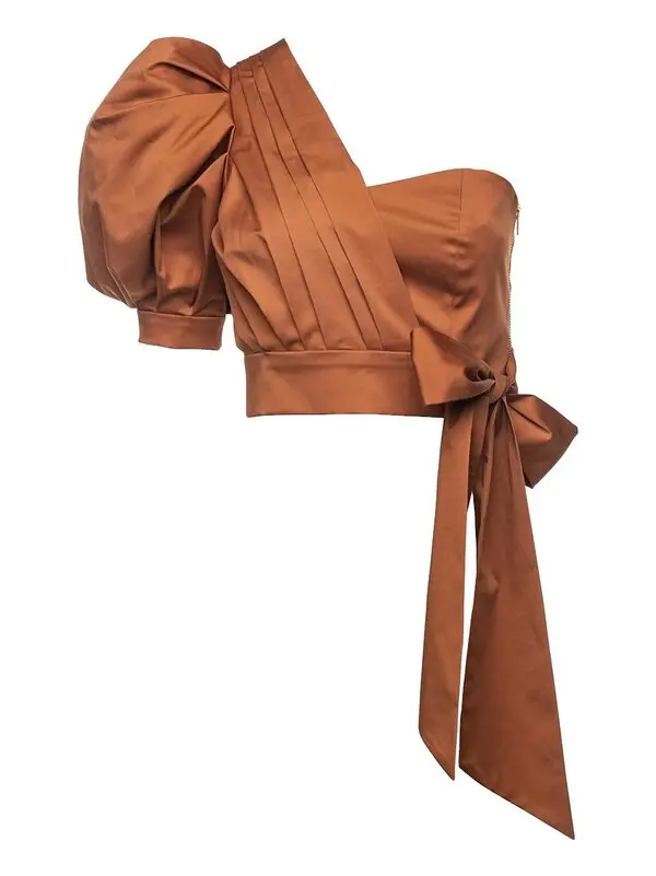 VASILIKI ATELIER Emily One-shoulder Cotton Poplin Top - Gold