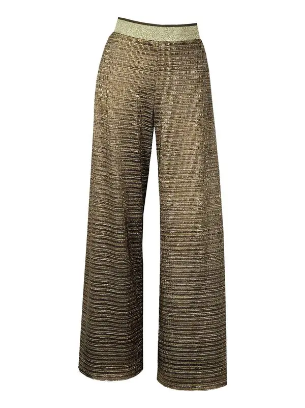 ME & THEE Metallic Plissé Wide Leg Trousers - Gold