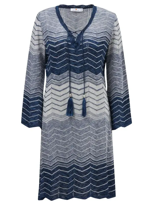 PERALUNA Sakura Bell Sleeved Knitted Mini Dress - Blue