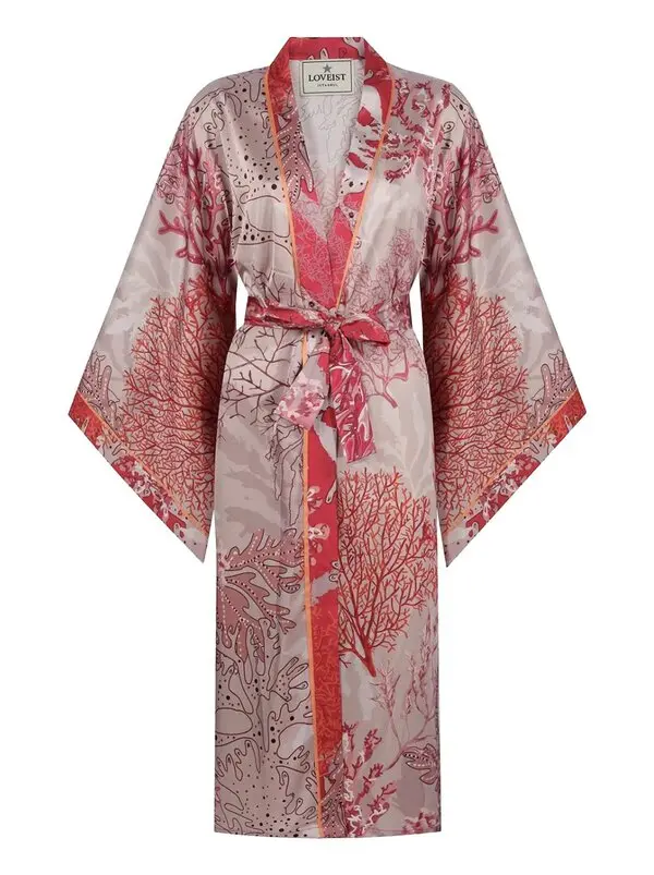 LOVEIST MAĞAZASI Printed Satin Kimono - Red