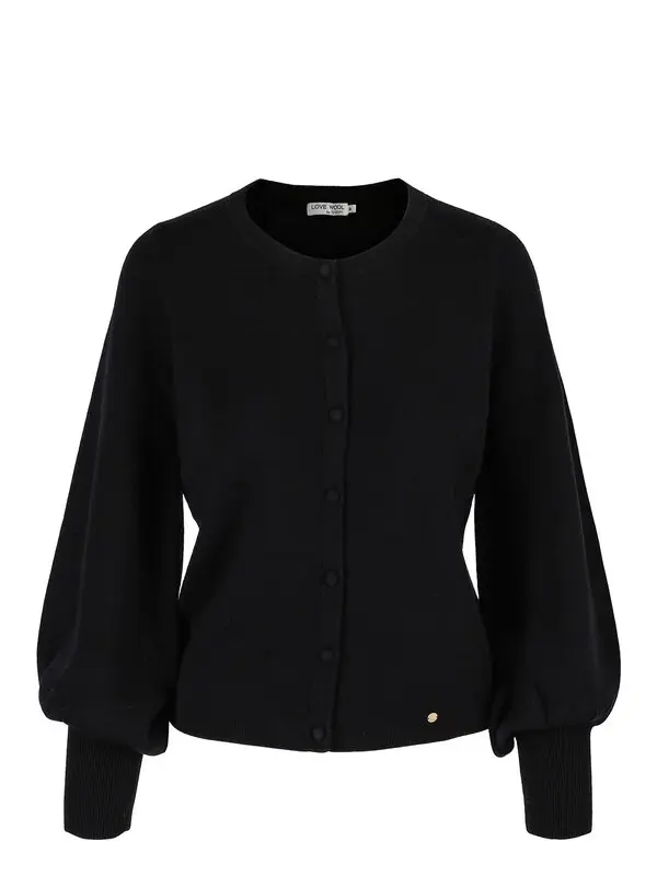 TIRILLM Ava Merino Wool Cardigan With Balloon Sleeves - Black