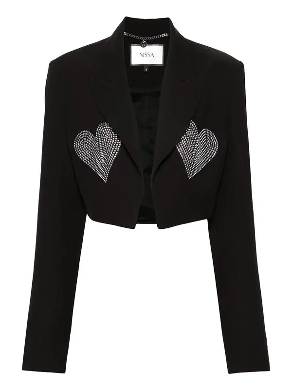 NISSA Crystal-embellished Cropped Blazer - Black