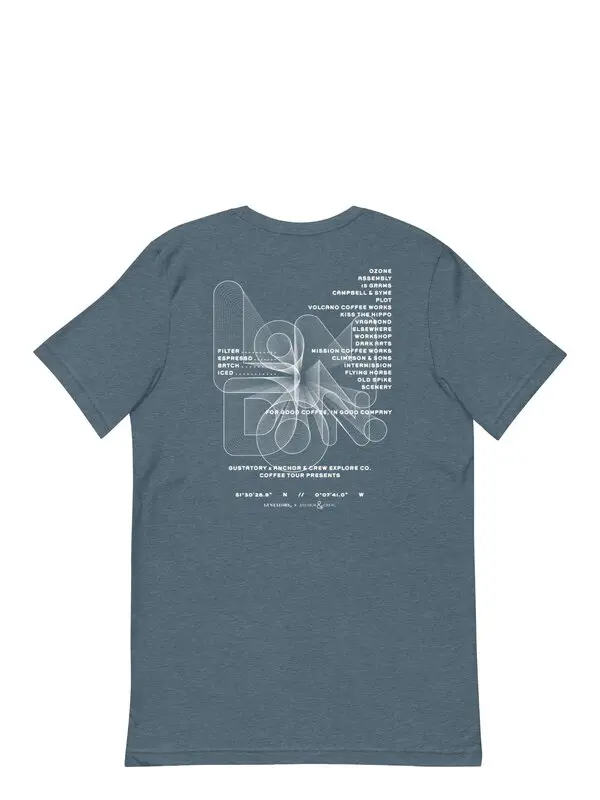 ANCHOR & CREW Heather Gustatory London Coffee Scene Organic Cotton Embroidered T-shirt - Blue