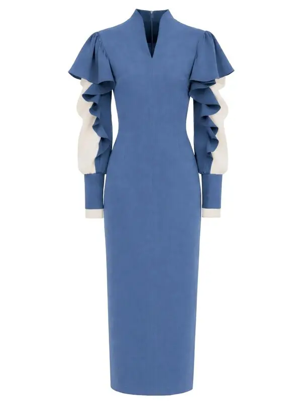 JULIA ALLERT Midi Dress With Ruffled Sleeves - Blue