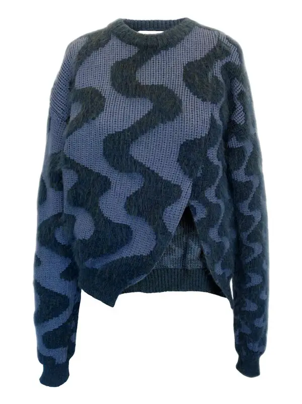 CCY CURRENCY Wavey Split Knit Sweater - Blue/green