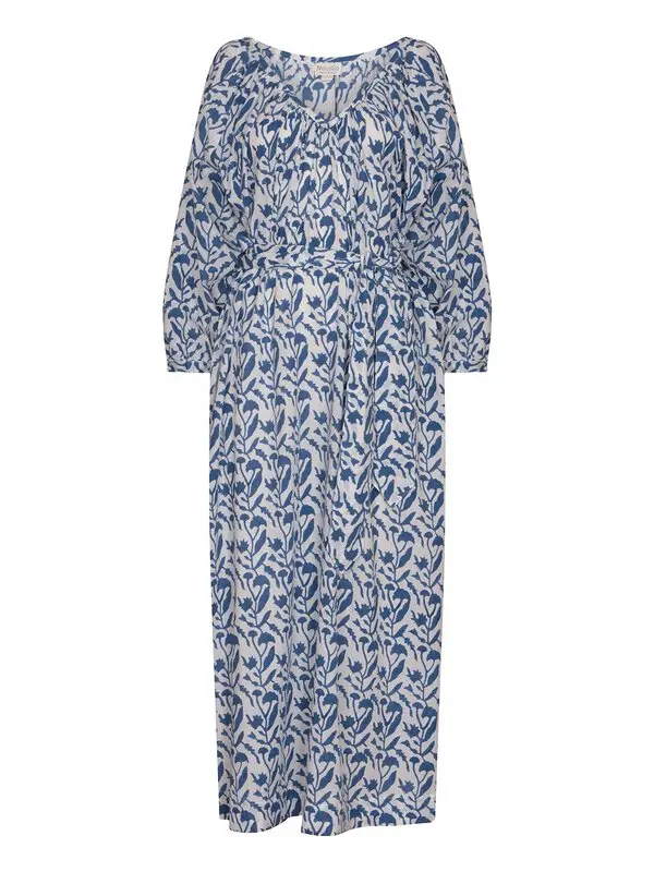 NOLOGO-CHIC Printed Cotton Kaftan With Sash Belt - Blue