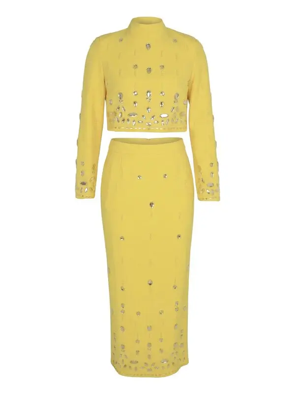 MODENAIRE Crystal-embellished Crop Top And Midi Skirt Set - Yellow