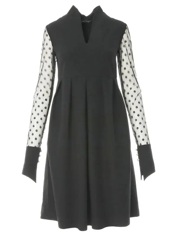 LARISA DRAGNA Mellisa Dress With Waist Pleats And Kimono Collar - Black
