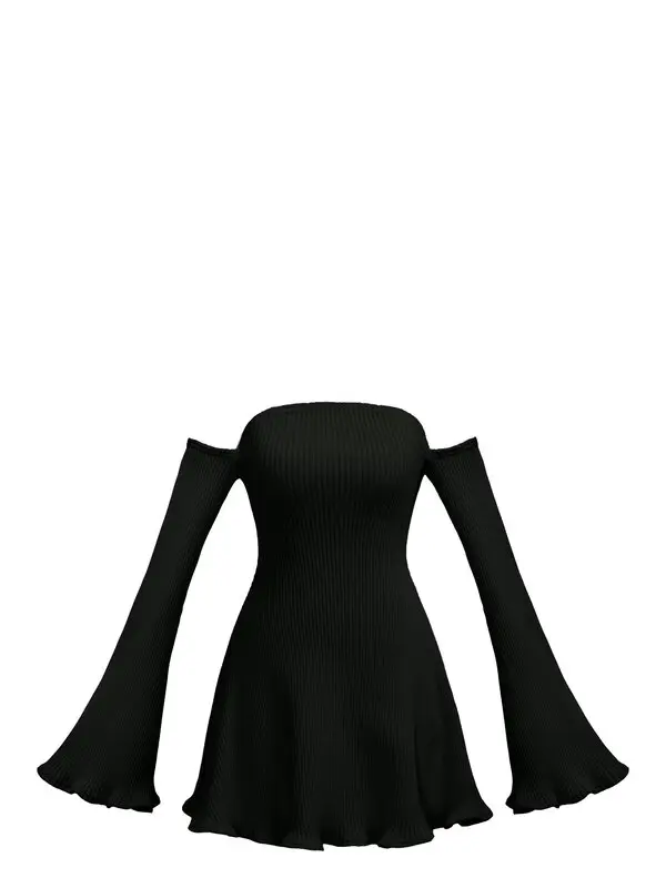 KARGEDE Off-shoulder Rib Knit Jumper Dress - Black