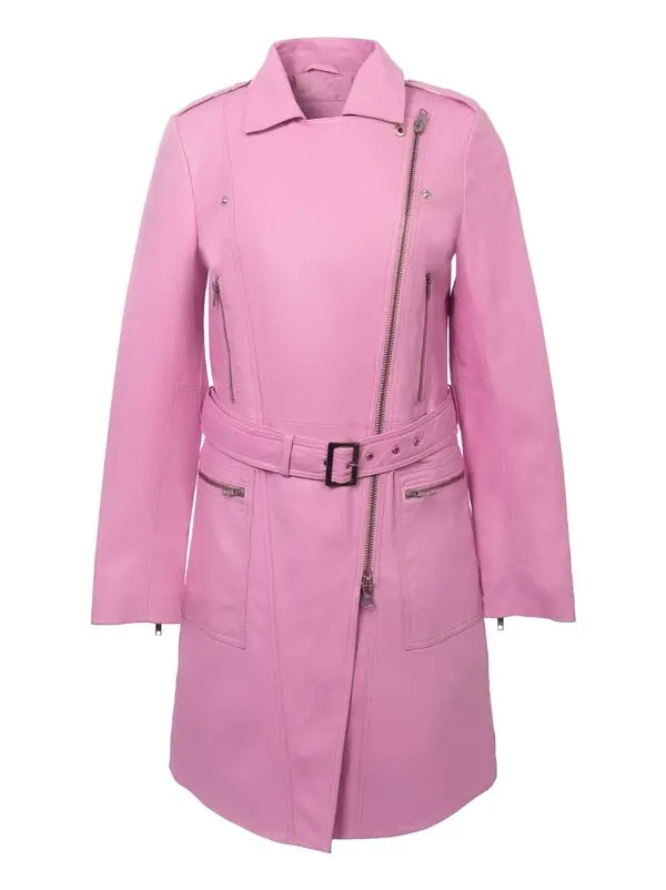 ZASTASTUDIO Leather Biker Trench Coat - Pink