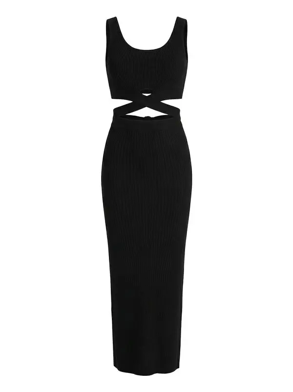 CY BOUTIQUE Ribbed Cut-out Co-ords - Black