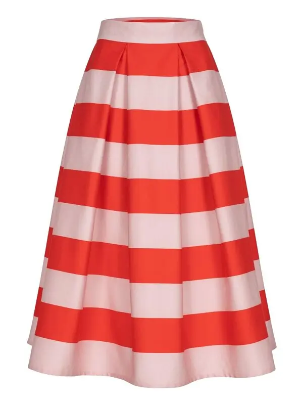 MARIANNA DÉRI Striped A-line Midi Skirt - Pink/red