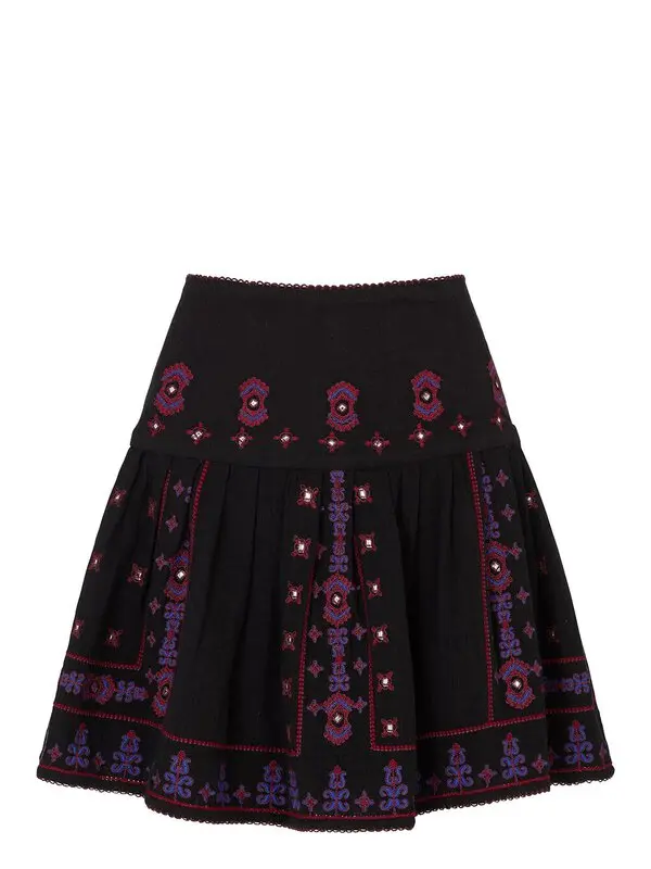 RAFFYA Issabel Embroidered Mini Skirt - Black