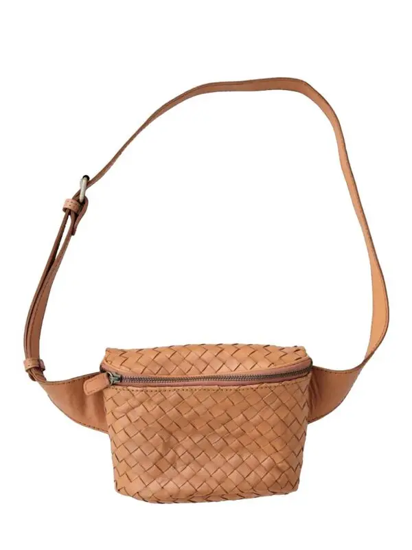 Pink Haley Francesca Handwoven Leather Belt Bag - Black/brown