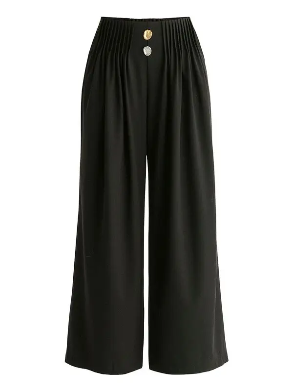 PAISIE Wide-leg Trousers With Pleated Waist - Black
