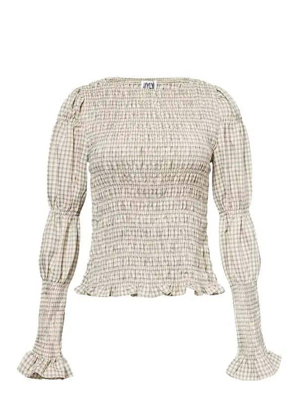 AMY LYNN Cotton Gingham Smocked Top - Black/white