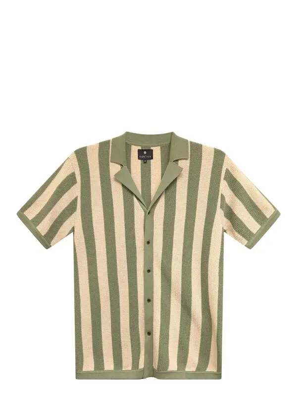 VUSTRA Green / White Retro Striped Knit Camp Shirt - Green/white