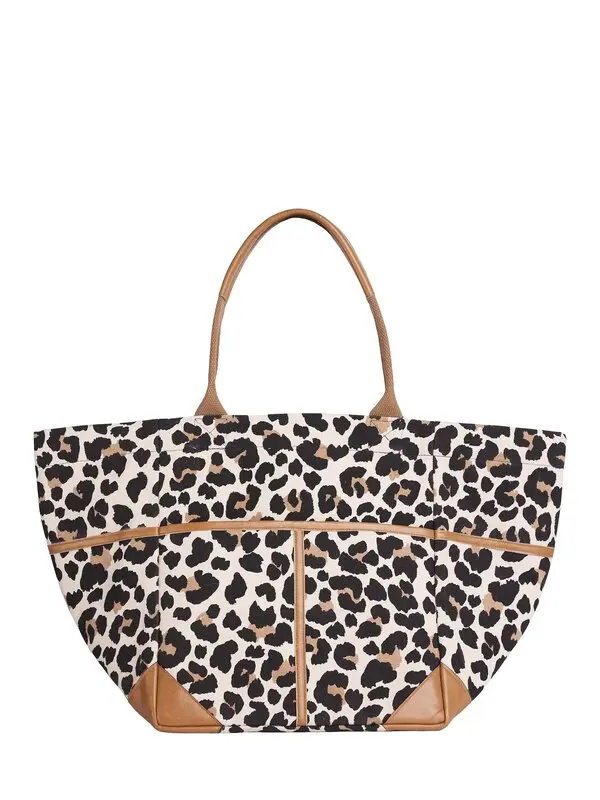 L2R THE LABEL Leopard Print Tote Bag With Leather Trim - Black/white/brown