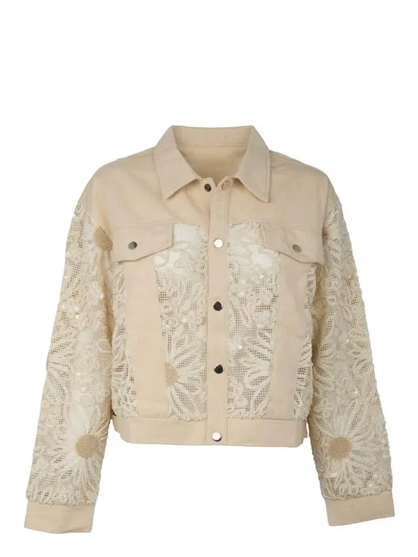 Saachi Denim Sequin And Lace Jacket - White
