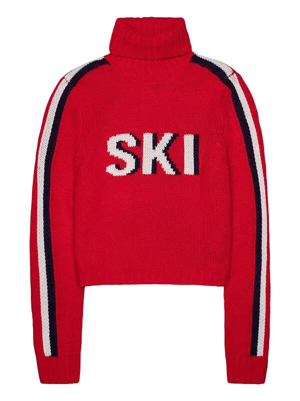 ELLSWORTH + IVEY Ribbed Jade Turtleneck Cropped Sweater - Red