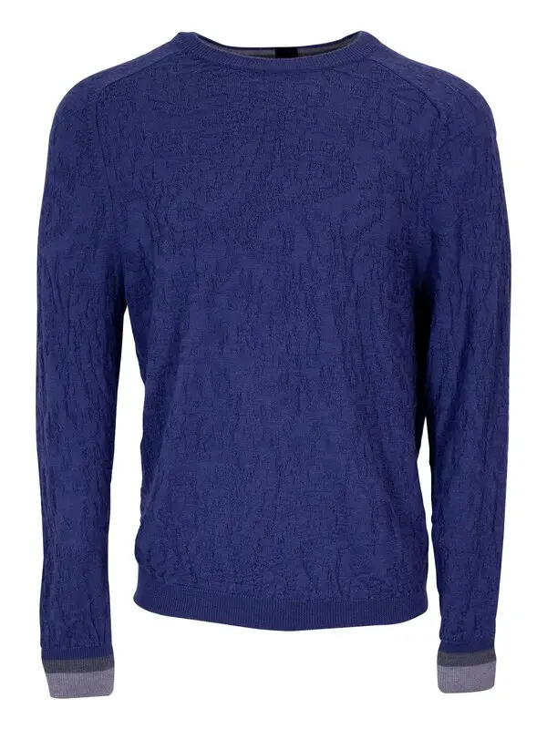 LORDS OF HARLECH Jacquard Paisley Merino Blend Sweater - Blue/grey