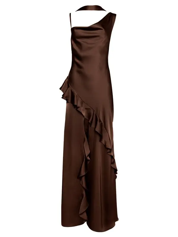 FOREVER YOUNG THE LABEL Adaline Satin Maxi Dress - Brown