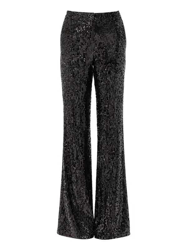 EXQUISE Sequin Embellished Wide Leg Pants - Black