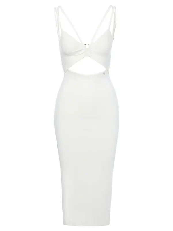 NISSA Knitted Midi Dress - White
