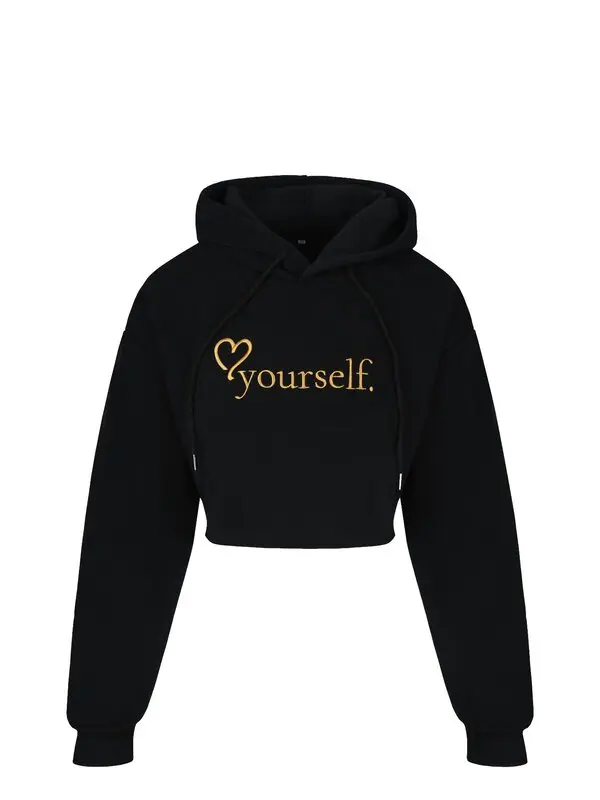REJECTED HEARTS CLUB Embroidered Crop Top Hoodie - Black