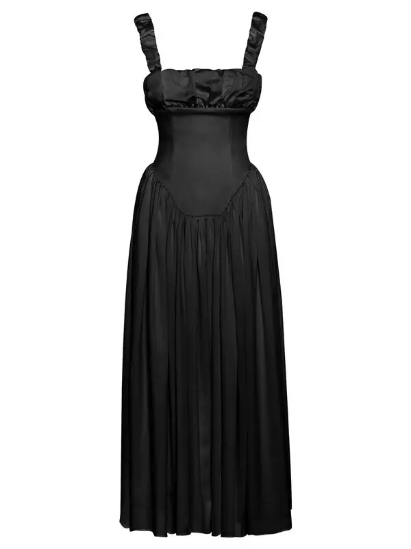 MISS CIRCLE NEW YORK Noreen Satin Drop Waist Maxi Sundress - Black