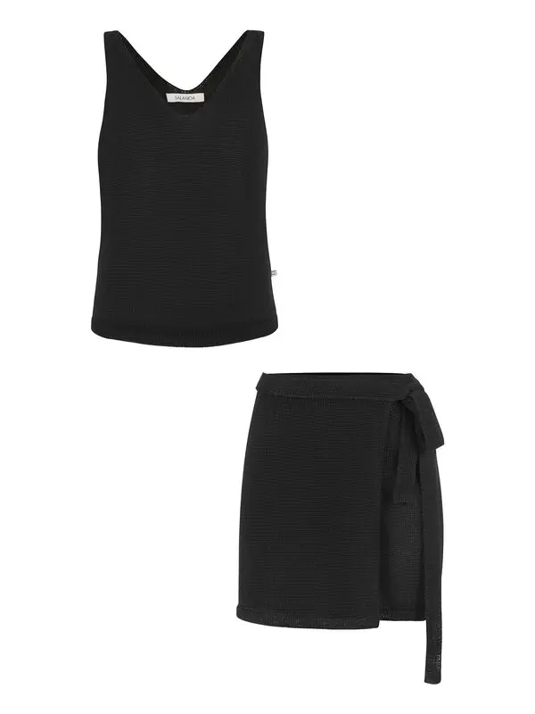 SALANIDA Linen Tank Top And Wrap Skirt Co-ord - Black