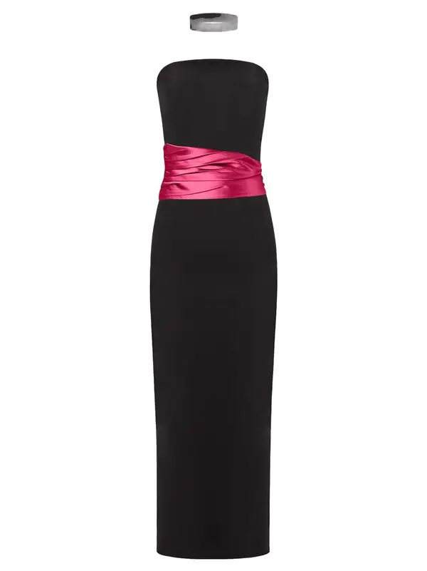 TIA DORRAINE Fitted Bustier Midi Dress With Belt - Black