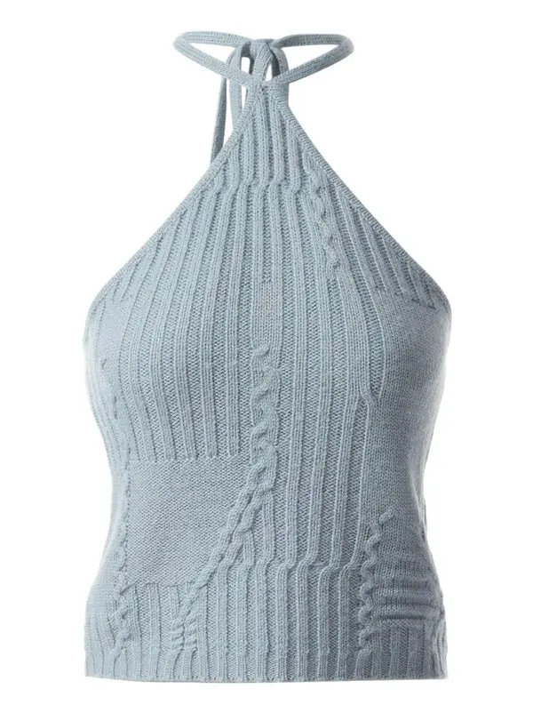 FULLY FASHIONING Cable Knit Halter Top - Blue