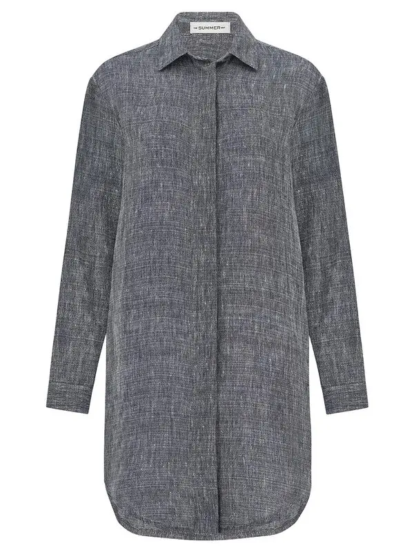 THE SUMMER EDIT Luxe Linen Shirt Dress - Blue