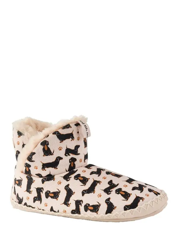 BEDROOM ATHLETICS Lily Dachshund Print Slipper Boots - Beige