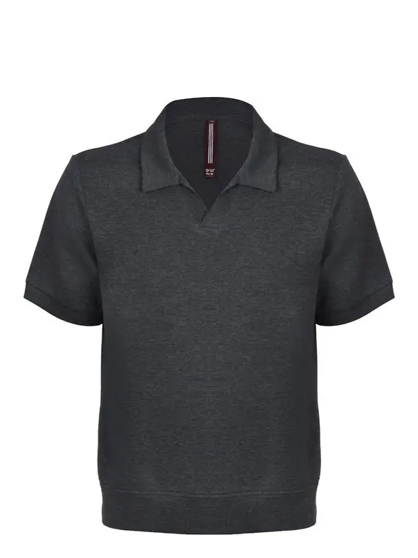 DAVID WEJ Enzo Cotton V-neck Polo Charcoal - Grey