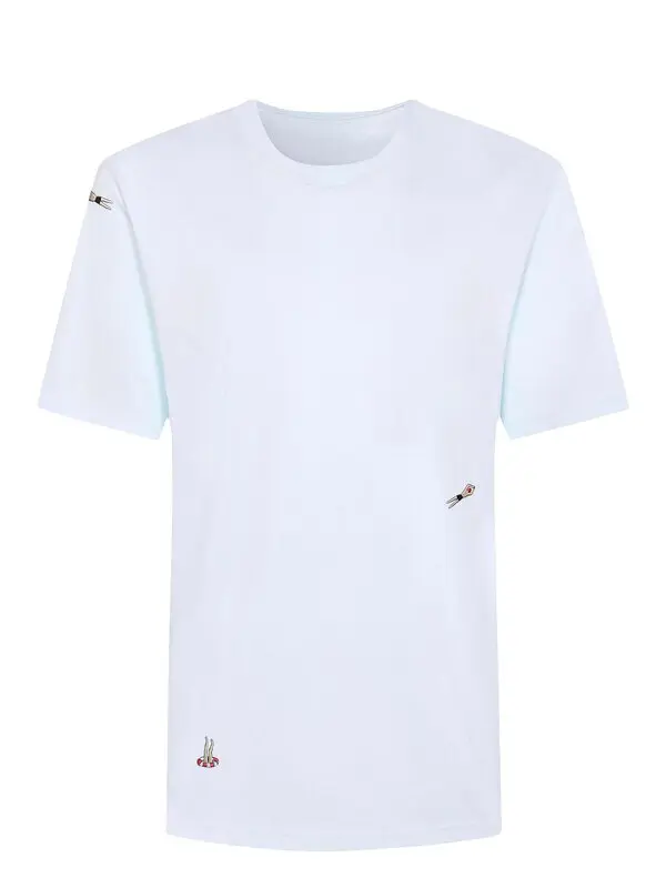INGMARSON Swimmers Embroidered Organic Cotton T-shirt Sky - Blue