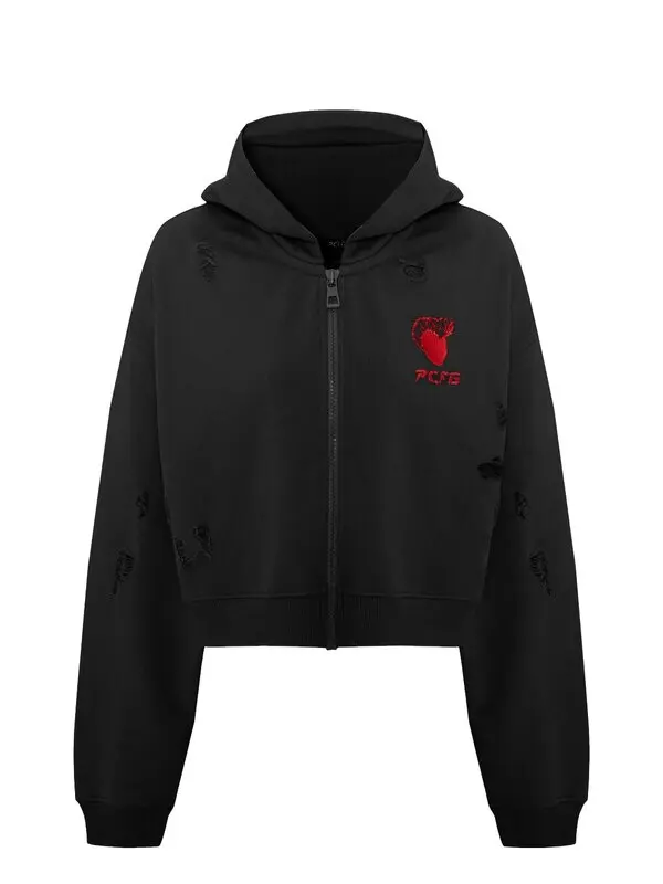 PCFG Destroyed Zip Up Hoodie - Black