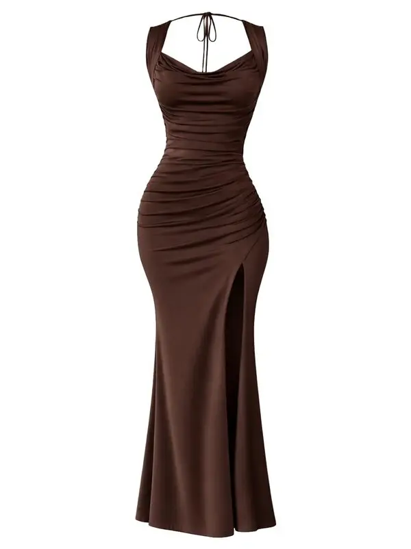 MONICE LONDON Amari Cowl Neck Maxi Dress - Brown