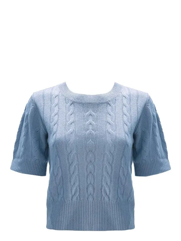 ZENZEE Cashmere Cable Knit Short Sleeve Sweater - Blue